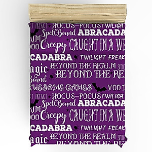 ZOE GARDEN Purple Halloween Duvet Cover Set Queen Size, Black White Bat SPI-der Hocus-Pocus Zipper Closure Microfiber Soft Comforter Patterned Bed Quilt Duvet+Cover, Flat Sheet, Pillowcases with Ties