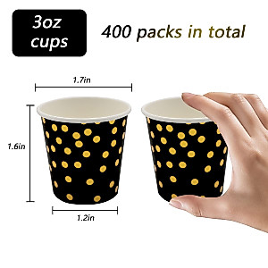 400 Pack 3 oz Paper Cups,Black and Gold Dot Disposable Bathroom Cups, Small Disposable Mouthwash Cup,Cold Beverage Drinking Cups, Espresso Cups for Parties, Picnics, Barbecues, Travel and Events