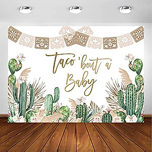 Avezano Taco 'Bout A Baby Shower Backdrop Boho Fiesta Baby Shower Party Decoration Photography Background Cactus Taco Pampas Grass Gender Neutral Baby Shower Backdrops Photoshoot (7x5ft)
