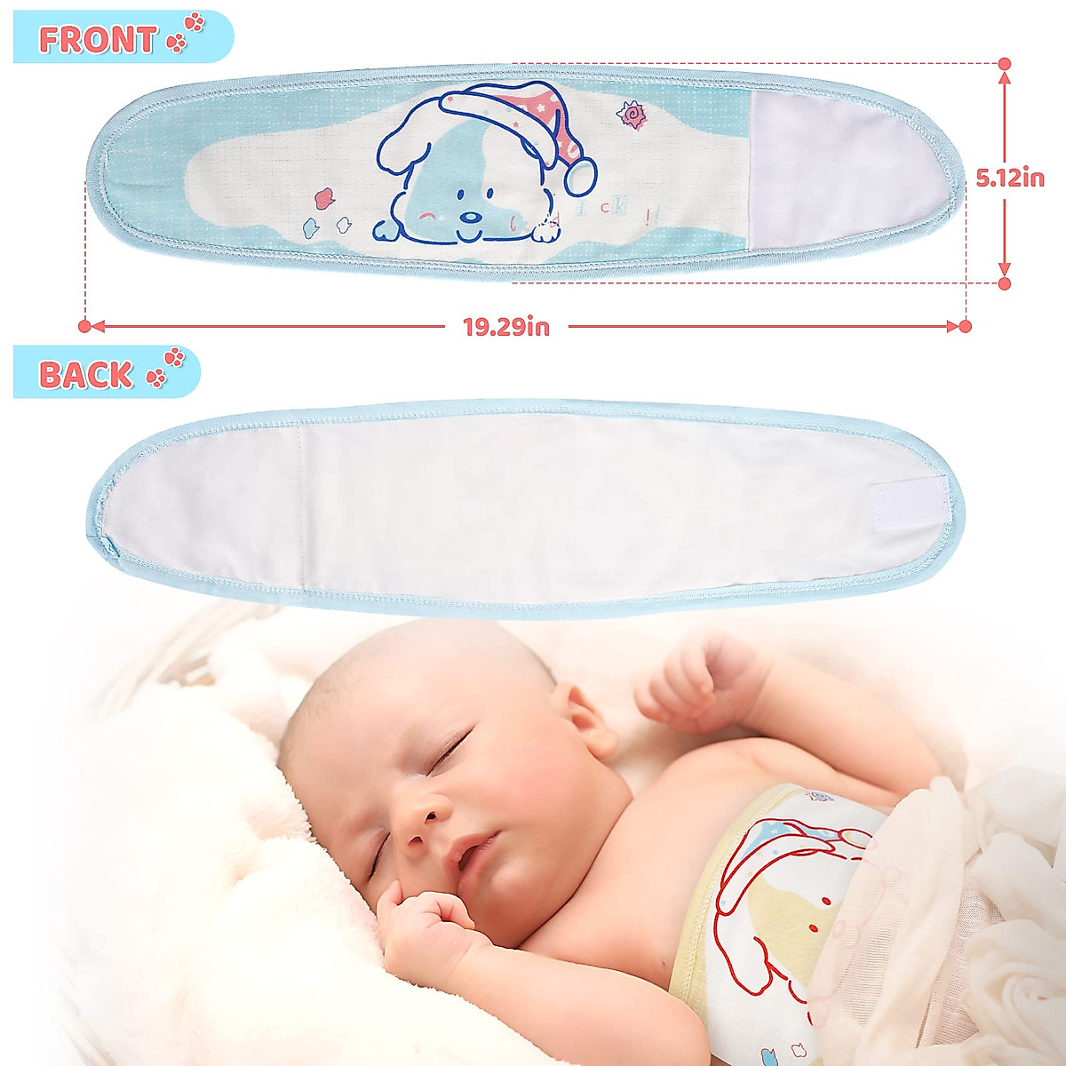 Liitrton 4 PCS Cartoon Pattern Cotton Baby Infant Umbilical Cord Belly Band for 0-12 months (Random Color, Cute Dog)