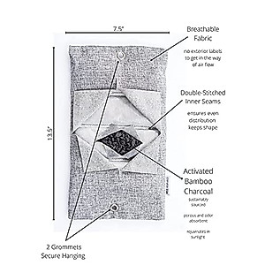 Bamboo charcoal air purifying bag | 2 HEAVY-DUTY, LARGE FLAT (2x350g) CHARCOAL BAGS odor absorber | Activated bamboo charcoal bags | Odor eliminator for strong odor| Charcoal odor absorber