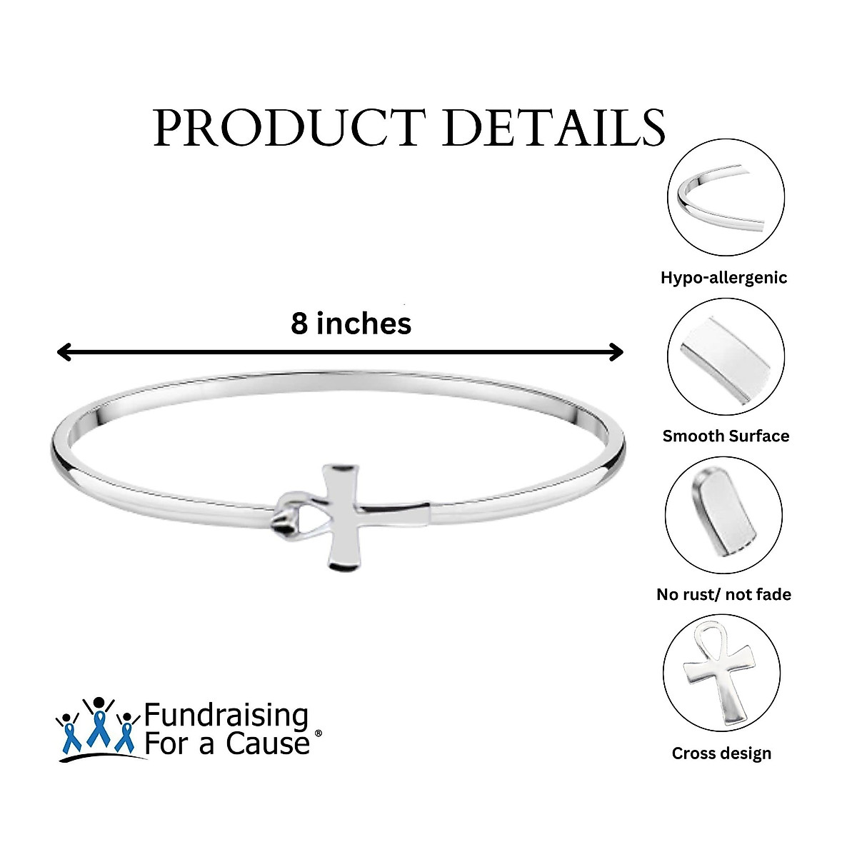 Religious Elegant Cross/Crucifix Bangle Bracelet – Bracelets with Silver Cross for Religious Groups, Faith Based, Gift-Giving/Confirmation Gift and Church Fundraising Item - 1 Bracelet