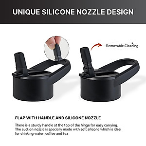 Kerilyn Stainless Steel Water bottle with Straw & Wide Mouth Lid, Wide Rotating Handle, 24oz Double Wall Vacuum Insulated Water Bottle Leak Proof, BPA Free, Keep Cold and Hot, 24oz, Black