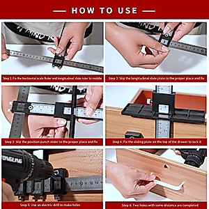 Cabinet Hardware Jig, Solike Aluminum Alloy Cabinet Handle Jig Tool for Fast and Accurate Installation of Door Handles and Drawer Front Knobs, Pulls(With Automatic Center Punch and 4 Drill Bits)
