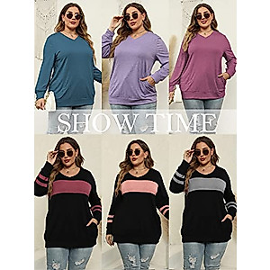 ROSRISS Plus Size Sweatshirts for Women 3X Long Sleeve V Neck T Shirts Black 22W