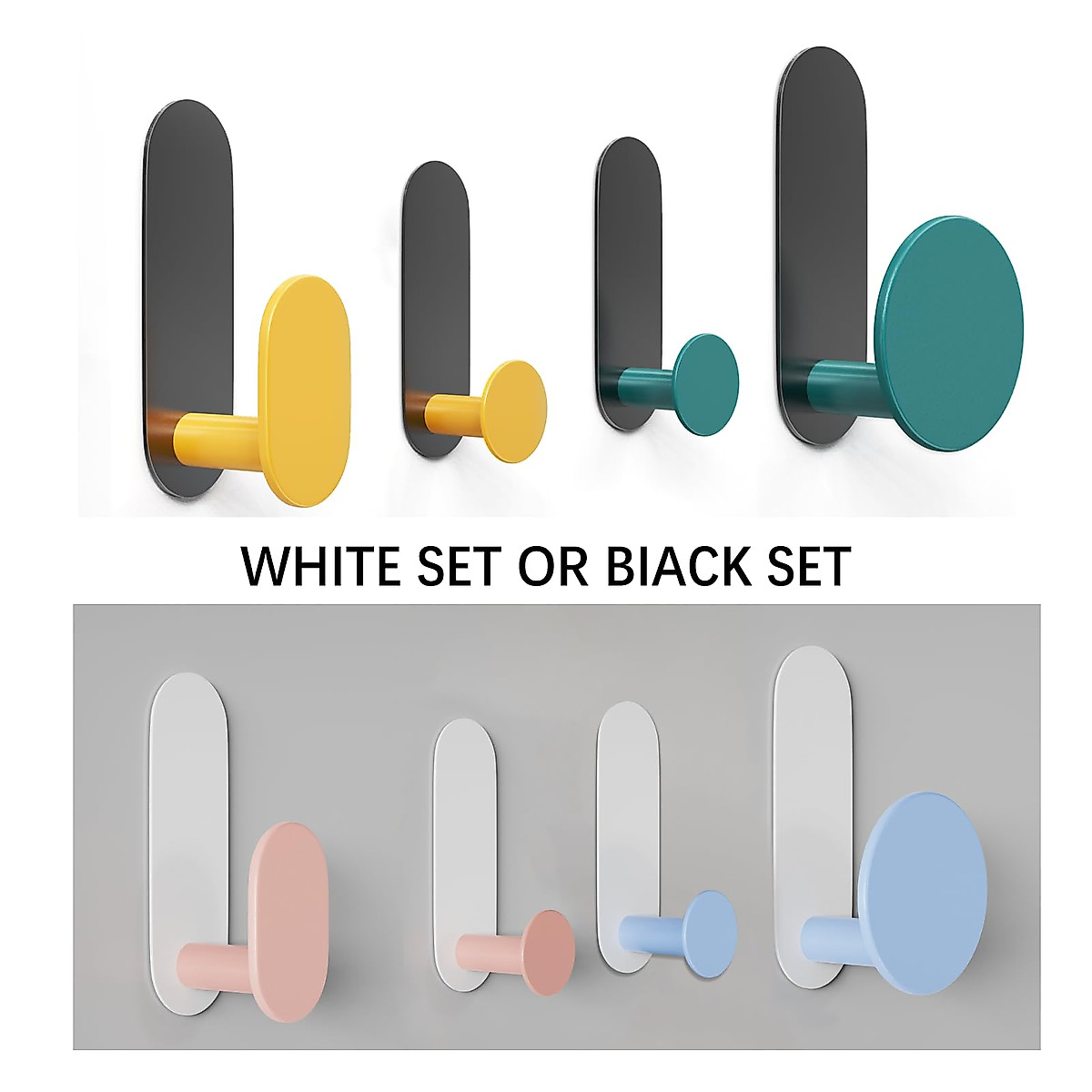 Adhesive Towel Hooks – Strong, No-Drill Hanging Coat Hooks perfect for holding robes, sponges, and loofahs in bathrooms, kitchens, and homes; brushed carbon steel with robust adhesive - 4-Pack.