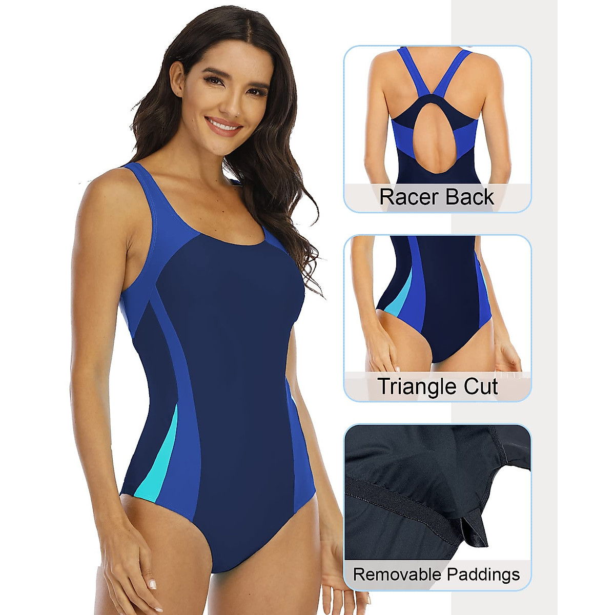 Halcurt Competitive Swimsuits One Piece Womens Swimsuits for Lap Swimming S Navy/Blue