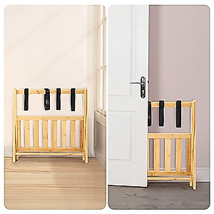 ALAPUR 2 Pack Bamboo Luggage Rack for Guest Room, Folding Luggage Holder with Storage Shelf , Suitcase Stand for Bedroom,Guest Room,Hotel