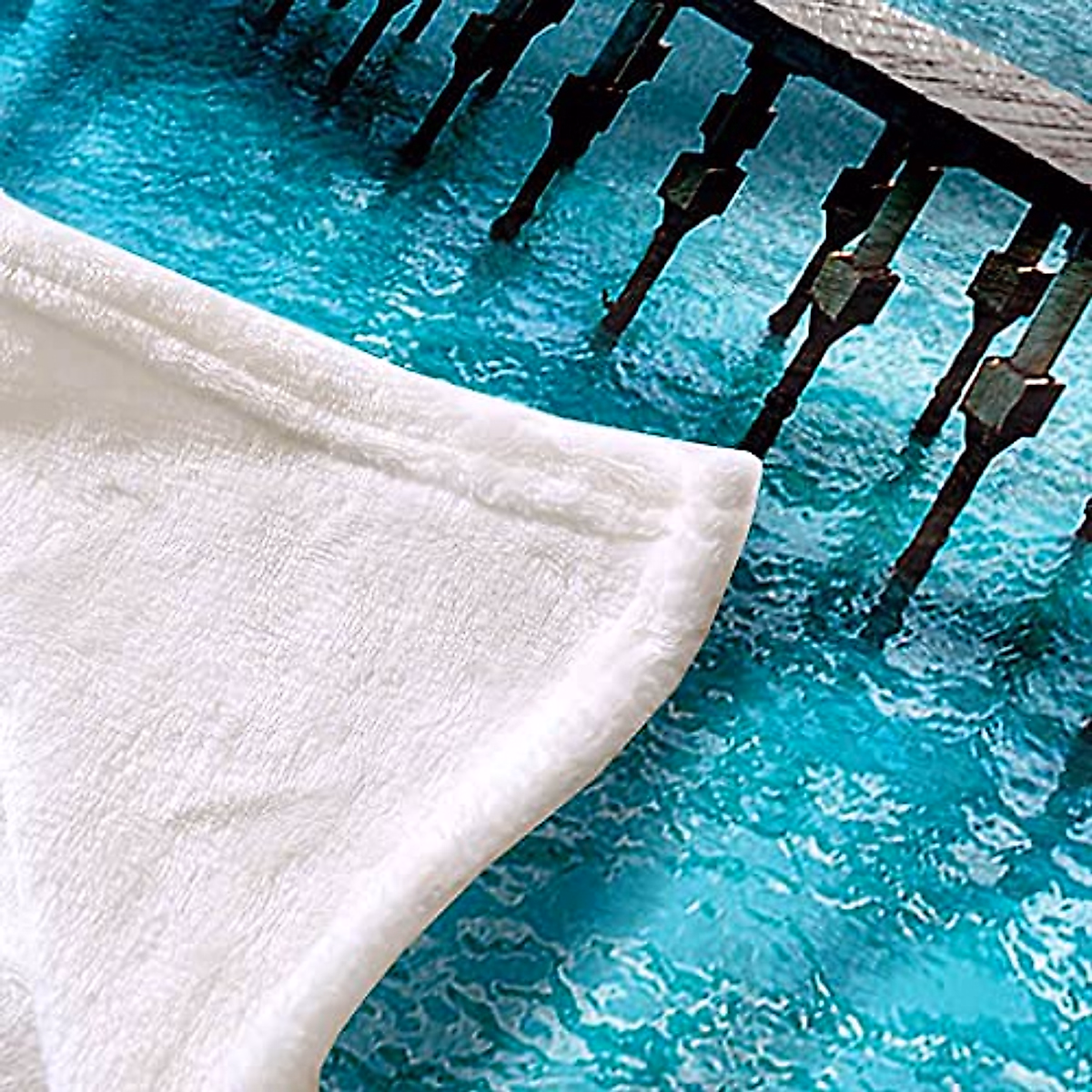 NARBOR Soft Fleece Throw Blanket - Fluffy Microfiber Solid Blankets for Bed and Couch Double/Single Size - 59X79Inch Wooden Bridge Sea Scenery Printed Flannel Blanket for Bed, Couch and Sofa