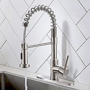 VCCUCINE Stainless Steel Kitchen Faucet, Farmhouse Kitchen Faucet with Pull Down Sprayer, Brushed Nickel Faucet for Kitchen Sink, Commercial Outdoor Single Handle Kitchen Sink Faucet