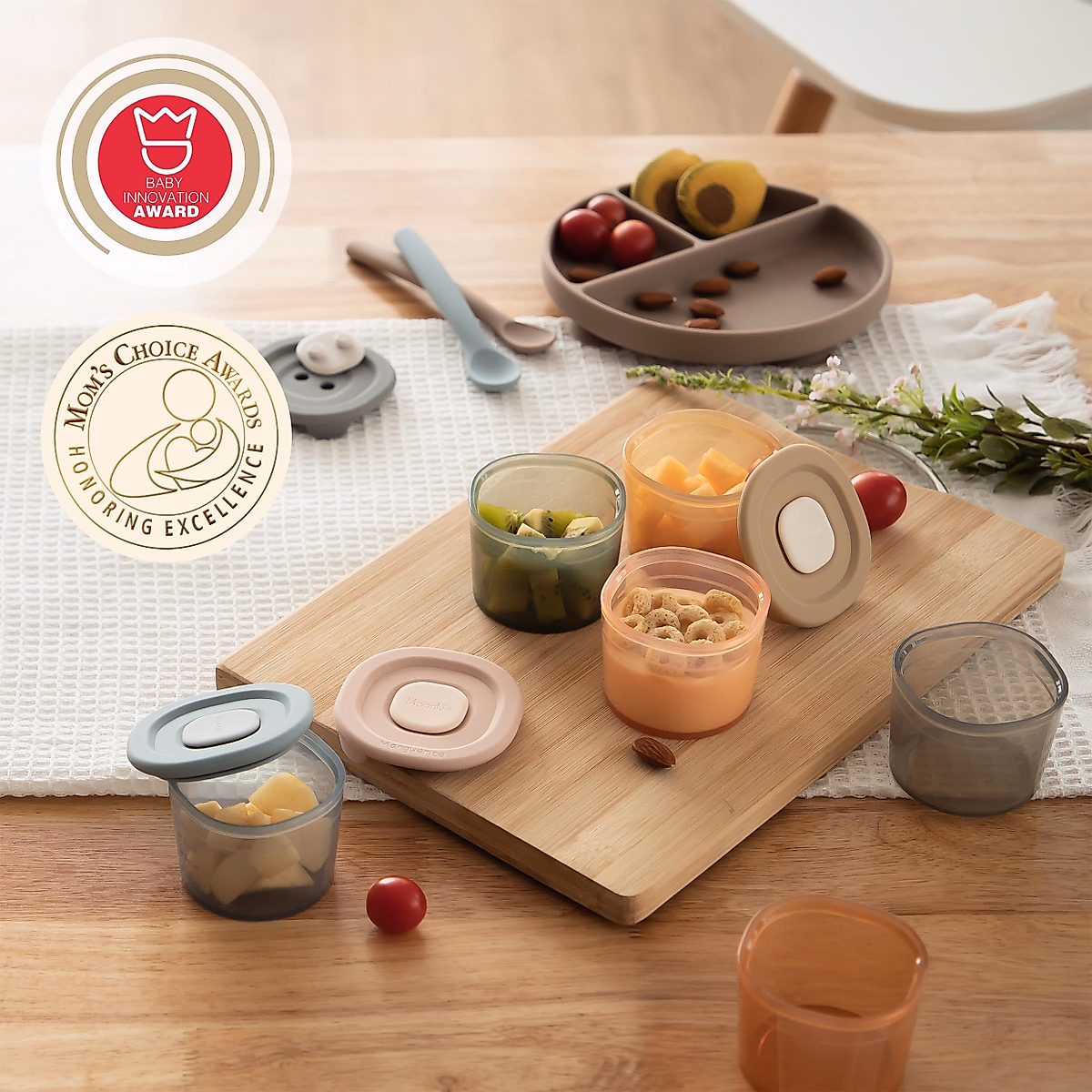 Moonkie Silicone Baby Food Containers | 4 oz Baby Food Storage Jars with Airtight Lids | Reusable Baby Food Jars, Freezer,Microwave and Dishwasher Safe, Perfect for Infant & Toddler