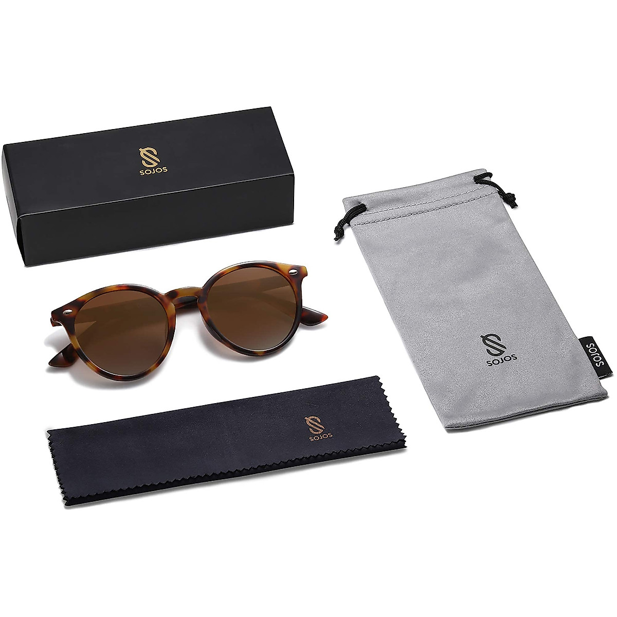 SOJOS Retro Round Polarized Sunglasses for Women Men Classic Vintage Sunnies SJ2069, Amber Tortoise/Brown