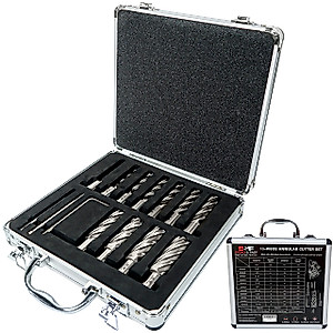 Annular Cutter Set 13 Pcs by S&F STEAD & FAST, Cutting Depth 2" Cutting Diameter 7/16" to 1-1/16" Inch, Mag Drill Bits Kit for Magnetic Drill Press, with 2 Pilot Pins