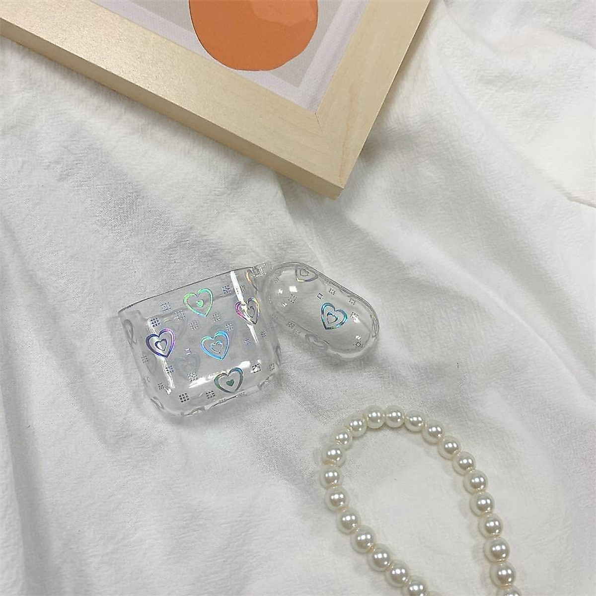 Fycyko Compatible with AirPods Case for Clear Glitter Heart Pattern for Women Girls Fashion Soft Flexible Durable Slim Shockproof AirPods Case for AirPods 2 &1-Heart-A