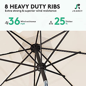 JEAREY 9FT Outdoor Patio Umbrella Outdoor Table Umbrella with Push Button Tilt and Crank, Market Umbrella 8 Sturdy Ribs UV Protection Waterproof for Garden, Deck, Backyard, Pool (Beige)