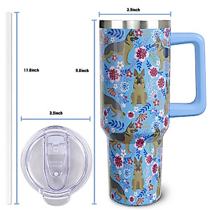 puhnhsv 40 oz German Shepherd Tumbler with Handle, Insulated Stainless Dog Tumbler Coffee Travel Mugs Cup Water Bottle German Shepherd Lovers Gifts for Women Girls