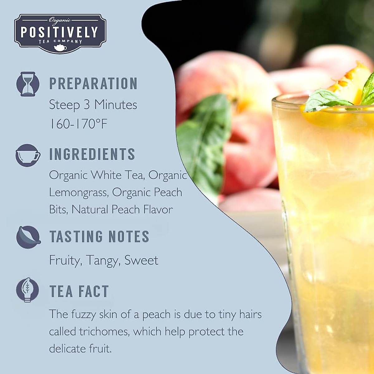 Organic Positively Tea Company, White Peach Lemonade Tea, Loose Leaf, 4 Ounce