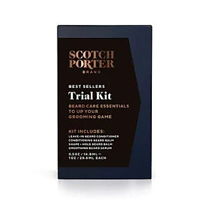 Scotch Porter 4-Piece Beard Trial Kit | Includes Conditioner, Conditioning Balm, Shape + Hold Balm and Serum | 4 1oz Tubes | Formulated for Men with Non-Toxic Ingredients, Free of Parabens, Sulfates & Silicones | Vegan