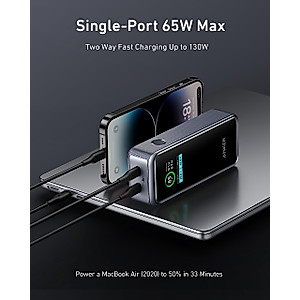 Anker Prime Power Bank, 12,000 mAh 2-Port Portable Charger with 130W Output, Smart Digital Display, Compatible with iPhone 15/14/13 Series, MacBook, Dell