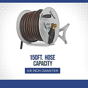 Strongway Wall-Mount Hose Reel with 6ft. Lead-In Hose - Holds 5/8in. x 150ft. Hose