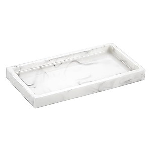 Emibele Vanity Tray, 8" Rectangular Resin Bathroom Kitchen Sink Counter Organizer Tray Dresser Tray Jewelry Ring Dish Holder Cosmetic Tray for Perfume Candle Small Plant Home Decor, Mini, Marble White