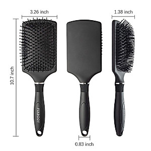 FIXBODY Paddle Brush with A Large Cushion, Smoothing Detangling Brush for Long Thick Hair, Both Wet & Dry - Black Mate
