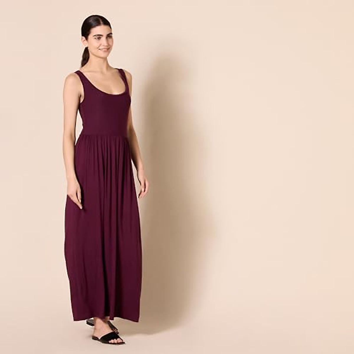 Amazon Essentials Women's Tank Waisted Maxi Dress (Available in Plus Size), Burgundy, Large