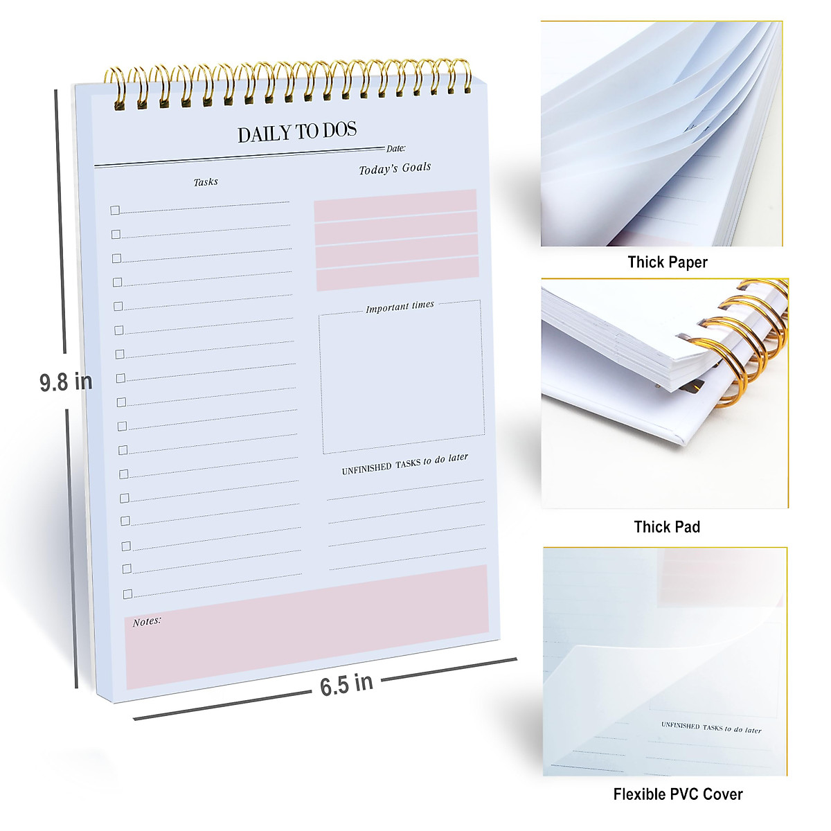 Daily to Do Notepads - Task Checklist planner, Time Management planner, To Do lists, Organizer with Today's Goals, Notes, 52 Undated Agenda Tear-off Sheets, 6.5 x 9.8 inches ( Pink )