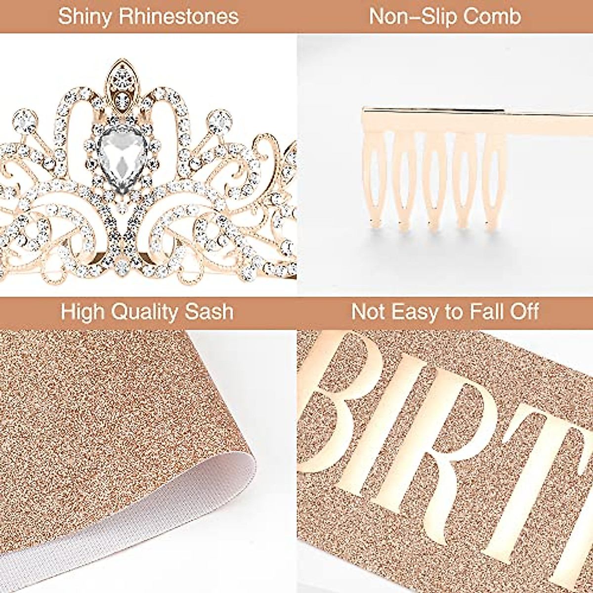 Birthday Sash for Women, Birthday Crown, Birthday Tiara, Birthday Queen Sash and Tiara for Women, Birthday Headband for Girls, Princess Crown, Happy Birthday Crown and Sash, Birthday Decorations