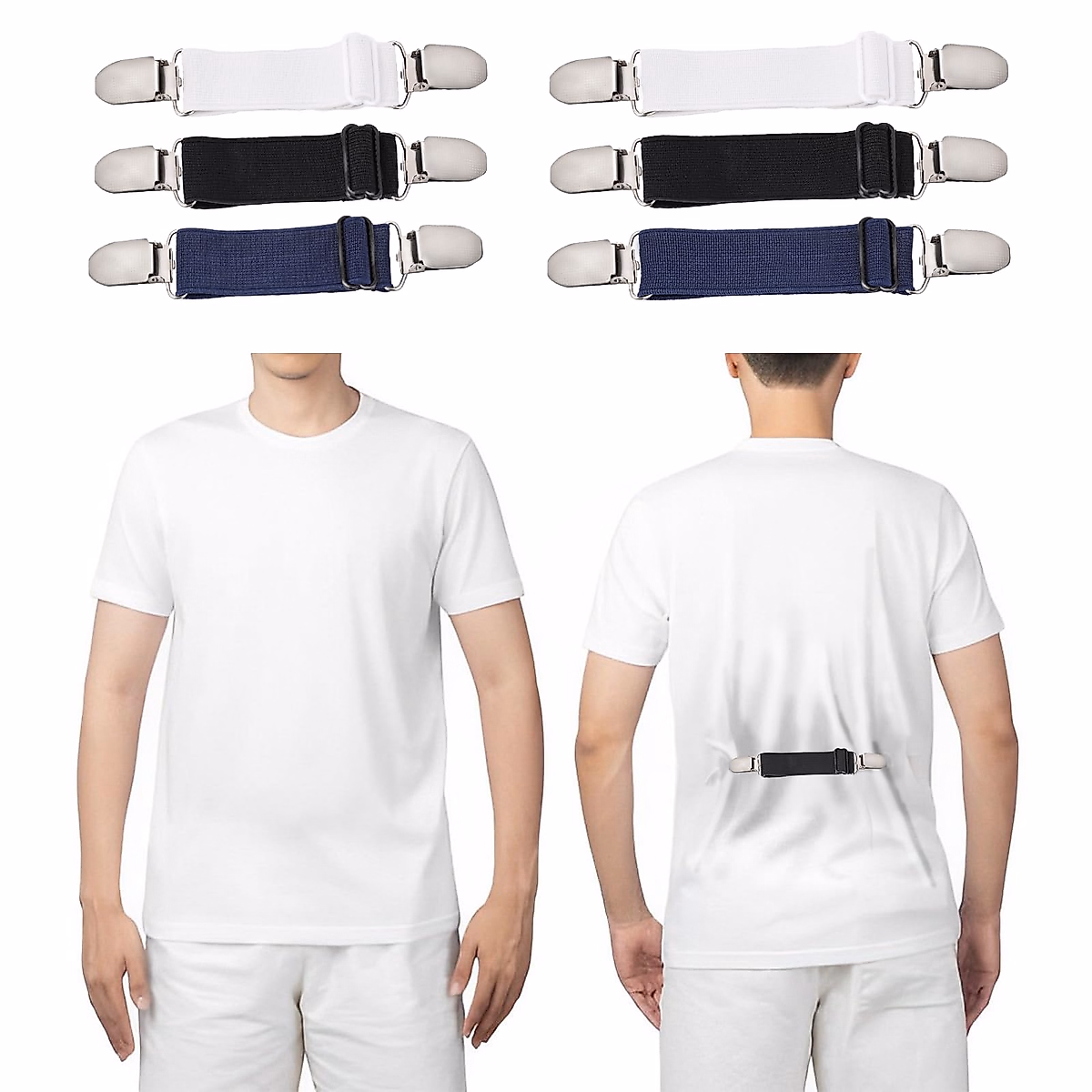 Mozeat Lens 6 Pcs Adjustable Hip Elastic Belt, Elastic Band for Sewing Pant Waist Tightener Pant Elastic Belt Clip Women Men Back Cinch for Jeans Pants Dresses