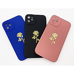 Qokey for iPhone 11 Case(2019 6.1"), Cute Plated Rose Gold Flower with Anti-Fall Lens Cameras Cover Shell, Soft TPU Shockproof Anti-Fingerprint Phone Protection Cases for Women Girls Men,Black