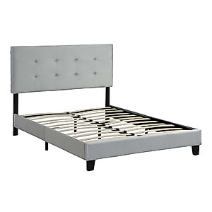 FTOPBTB Queen Size Velvet Upholstered Platform Bed Frame with Pull Point Tufted Headboard, Strong Wood Slat Support, Mattress Foundation, No Box Spring Needed, Under Bed Storage (Queen)