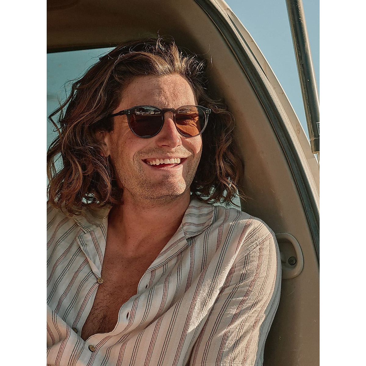 RAEN Ð Remmy Ð Unisex Retro Round Sunglasses UV Protection - Ghost/Vibrant Brown Polarized Lens (Size 52 MM)