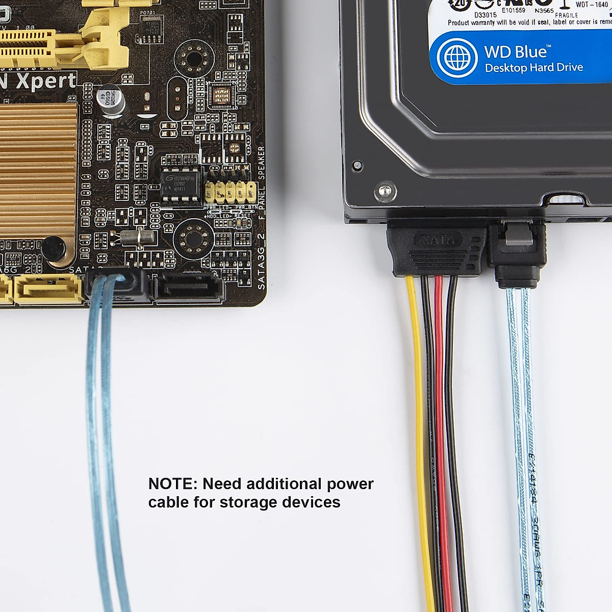 CableCreation SATA III Cable, [5-Pack] 18-inch SATA III 6.0 Gbps 7pin Female Straight to Straight Angle Female Data Cable with Locking Latch, 1.5 FT Blue