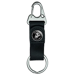 GRAPHICS & MORE United States Marine Corps USMC White Black Officially Licensed Keychain with Leather Fabric Belt Clip-On Carabiner