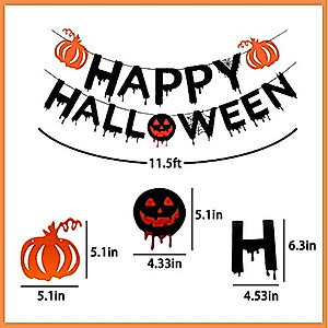 JOLLY SWEETS Happy Halloween Banner Set with Scary Bat Stickers 28Pcs, Pumpkin Sign Designed with Ghost, with Scary 3D Bat Wall Stickers, Halloween Decorations, Halloween Party Supplies