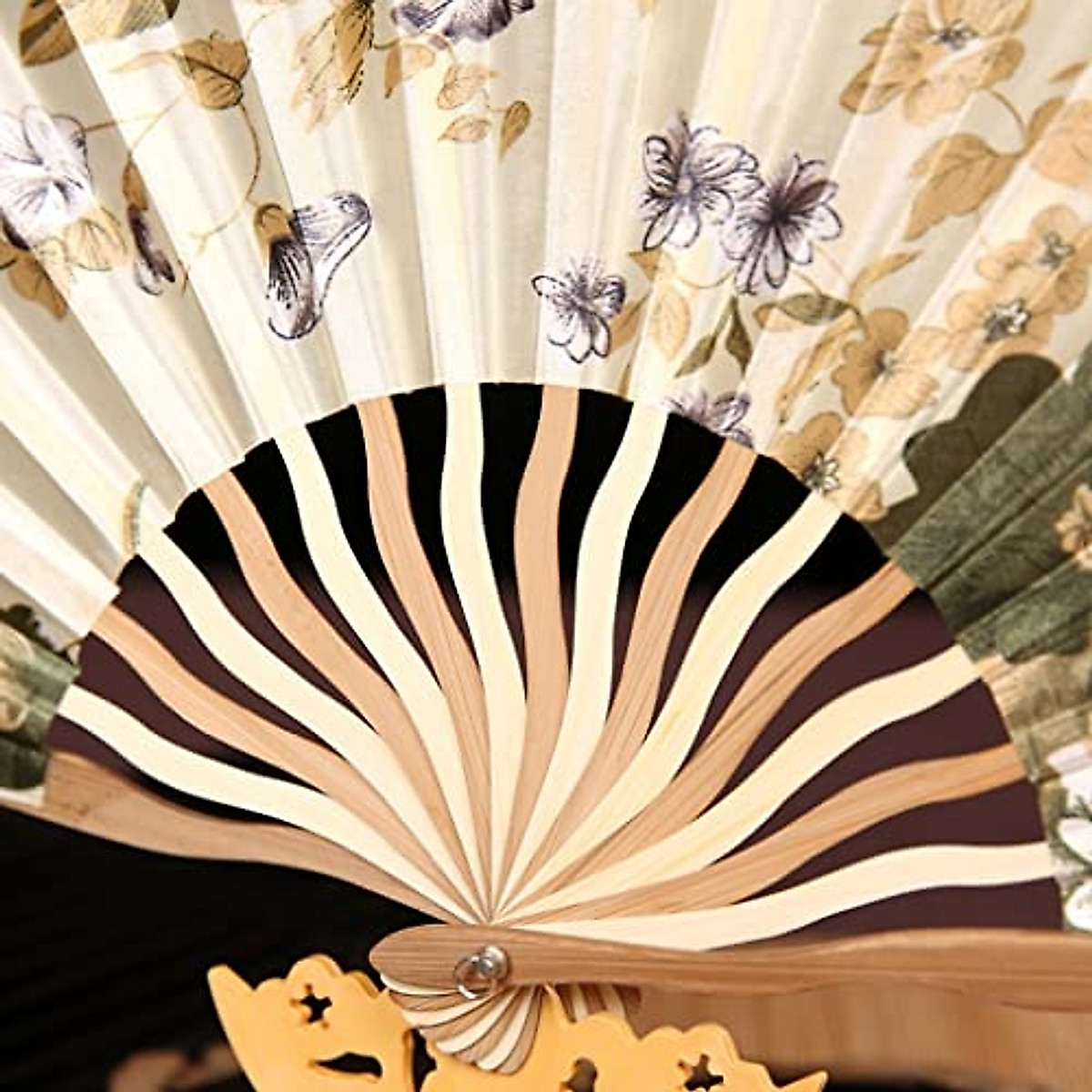 RAZZUM Folding Hand fansChinese Style Hand Held Fans，Silk Bamboo Pattern Folding Fans for Handheld Wedding Hand FanChinese Fans Fan (Color : F)