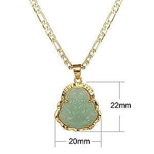 kelistom 14K Gold Plated Buddha Pendant Necklace for Women Men 3MM Flat Figaro Chain Necklace Blue Green Pink White Yellow Buddha Head