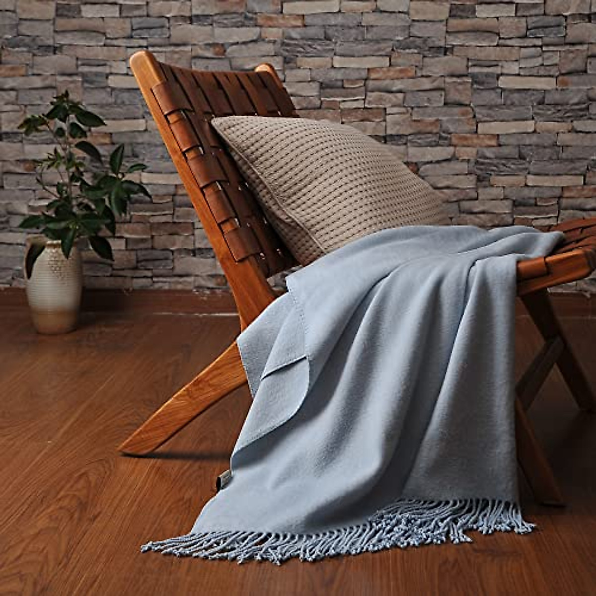 CUDDLE DREAMS Exclusive Mulberry Silk Throw Blanket with Fringe, Naturally Soft, Breathable (Ice Blue)