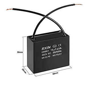 uxcell Ceiling Fan Capacitor CBB61 15uF 450V AC 2 Wires Metalized Polypropylene Film Capacitors 58x28x50mm for Water Pump Motor Generator, Pack of 3