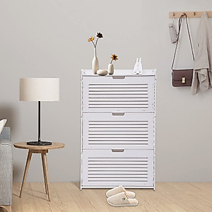 YINZINR Modern Shoe Storage Cabinet with 3 Flip Drawers, Freestanding Shoe Rack Storage Organizer, for Entryway Hallway, Living Room, White