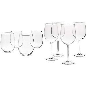 Amazon Basics Stemless Wine Glasses (Set of 4), 15 oz & All-Purpose Wine Glasses, 19-Ounce, Set of 4