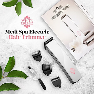 White Orchid Medi Spa Electric Hair Trimmer - Women's Cordless, Rechargeable, 3-Attachment Set for Facial Hair, Trimming, Travel, Shaving