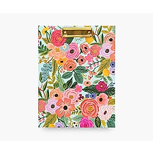 RIFLE PAPER CO. Garden Party Clipfolio, Illustrated Hardcover and Contrasting Interior, Features Strong Gold Clip on the Front, Comes with Writing Pad with 50 Lined, Perforated Sheets
