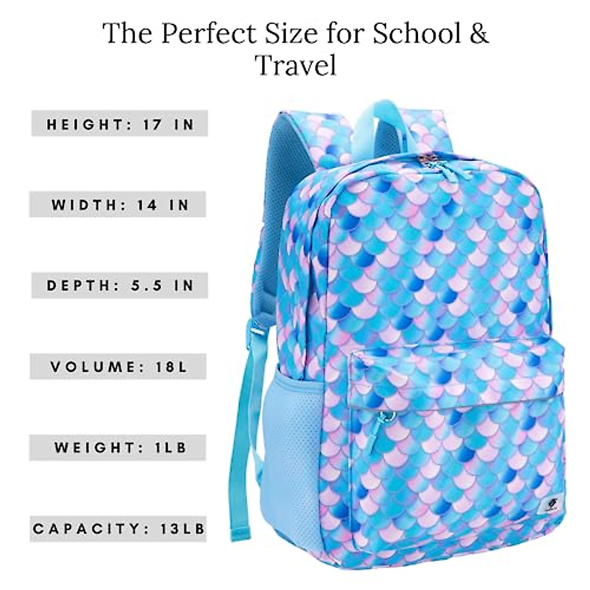 Fenrici Mermaid Backpack for Girls, Teens, Girls' Backpack for School, Kids' Bookbags with Padded Laptop Compartment, Mermaid Scale, Turquoise, Blue, 17 Inch