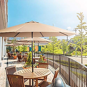 SUNCROWN Patio Umbrella 9Ft Outdoor Table Market Umbrellas With Push Button Tilt, Crank and 8 Ribs For Lawn, Garden, Deck, Beach, Backyard&Pool, Brown