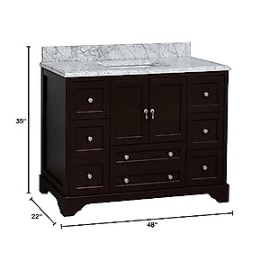 Madison 48-inch Bathroom Vanity (Chocolate/Carrara): Includes Chocolate Cabinet with Authentic Italian Carrara Marble Countertop and White Ceramic Sink