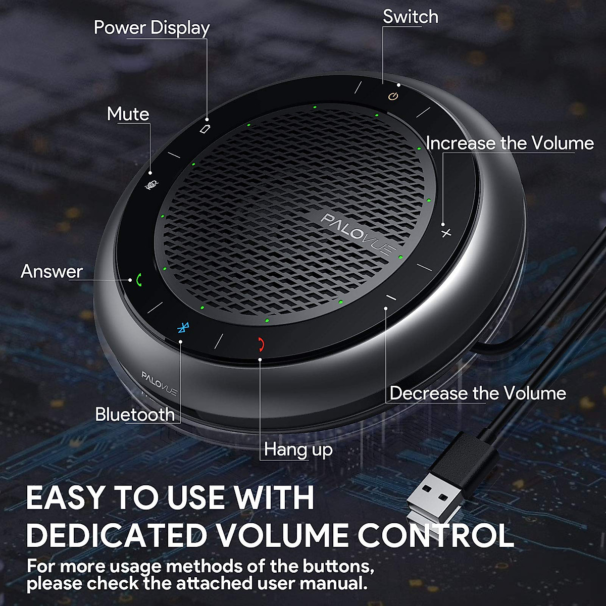 PALOVUE Bluetooth Speakerphone, Touch Control USB Conference Speaker and Microphone with CVC 8.0 Noise Cancelling and 360° Enhance Voice Pickup, 15Hours Calling Time for Home Office