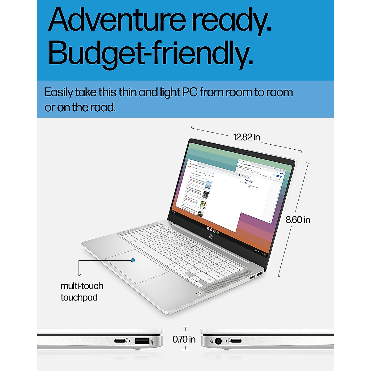 HP Chromebook 14 Laptop, Intel Celeron N4120, 4 GB RAM, 64 GB eMMC, 14" HD Display, Chrome OS, Thin & Portable, 4K Graphics, Long Battery Life, Snow White Keyboard (14a-na0210nr, 2022, Ceramic White)