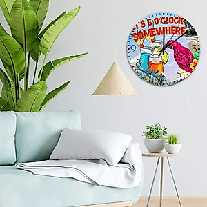 15 Inch Silent Non-Ticking Wall Clocks Battery Operated It's Five O'clock Somewhere Home Decor for Classroom Tiki Bar Pool Hot Tub Luau Custom Round Wooden Wall Clock Rustic for Auto Shop Entryway